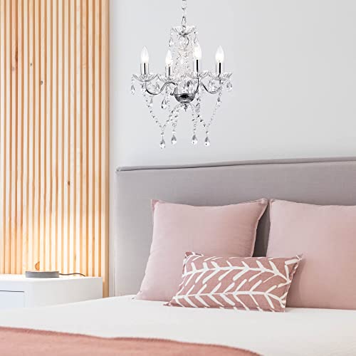 LaLuLa Chrome Chandelier Mini Crystal Chandelier 4 Light Candle Style Chandelier for Dining Room