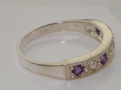 LetsBuyGold 925 Sterling Silver Cultured Pearl and Amethyst Womens Band Ring - Sizes 4 to 12 Available