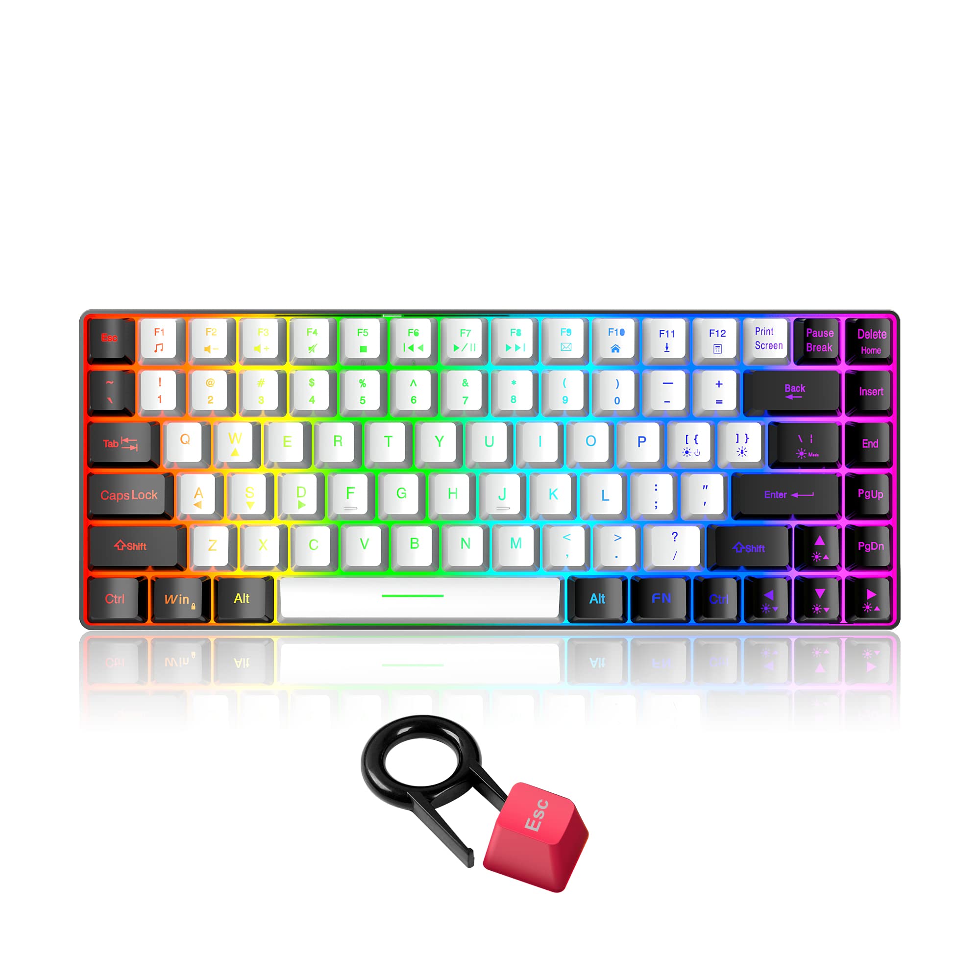 Snpurdiri Wired Gaming Keyboard, Rainbow Backlit Mini Gaming Keyboard, Compact Ergonomic Keyboard for Windows, PC, Laptop, Gaming (84 Keys, Black)