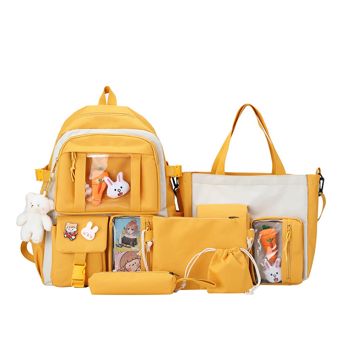 Nature Porter Kawaii Backpack 5Pcs Set with Kawaii Pendants and Pins Accessories Aesthetic Backpack Cute Laptop Backpack Travel Bag