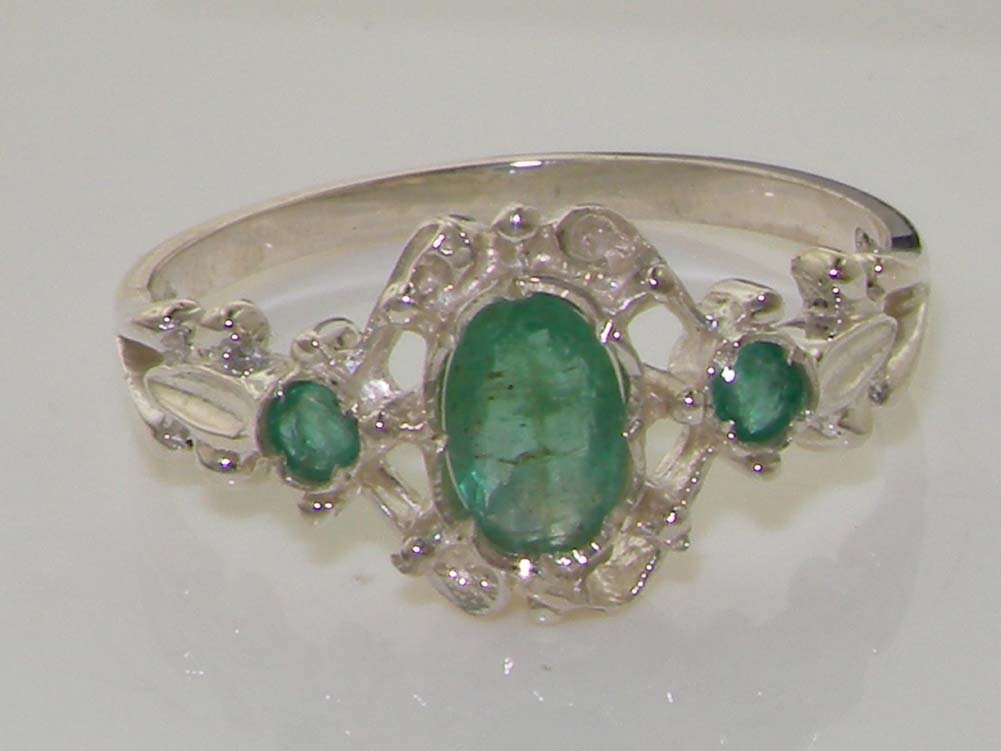 LetsBuyGold 925 Sterling Silver Real Genuine Emerald Womens Band Ring - Size 10
