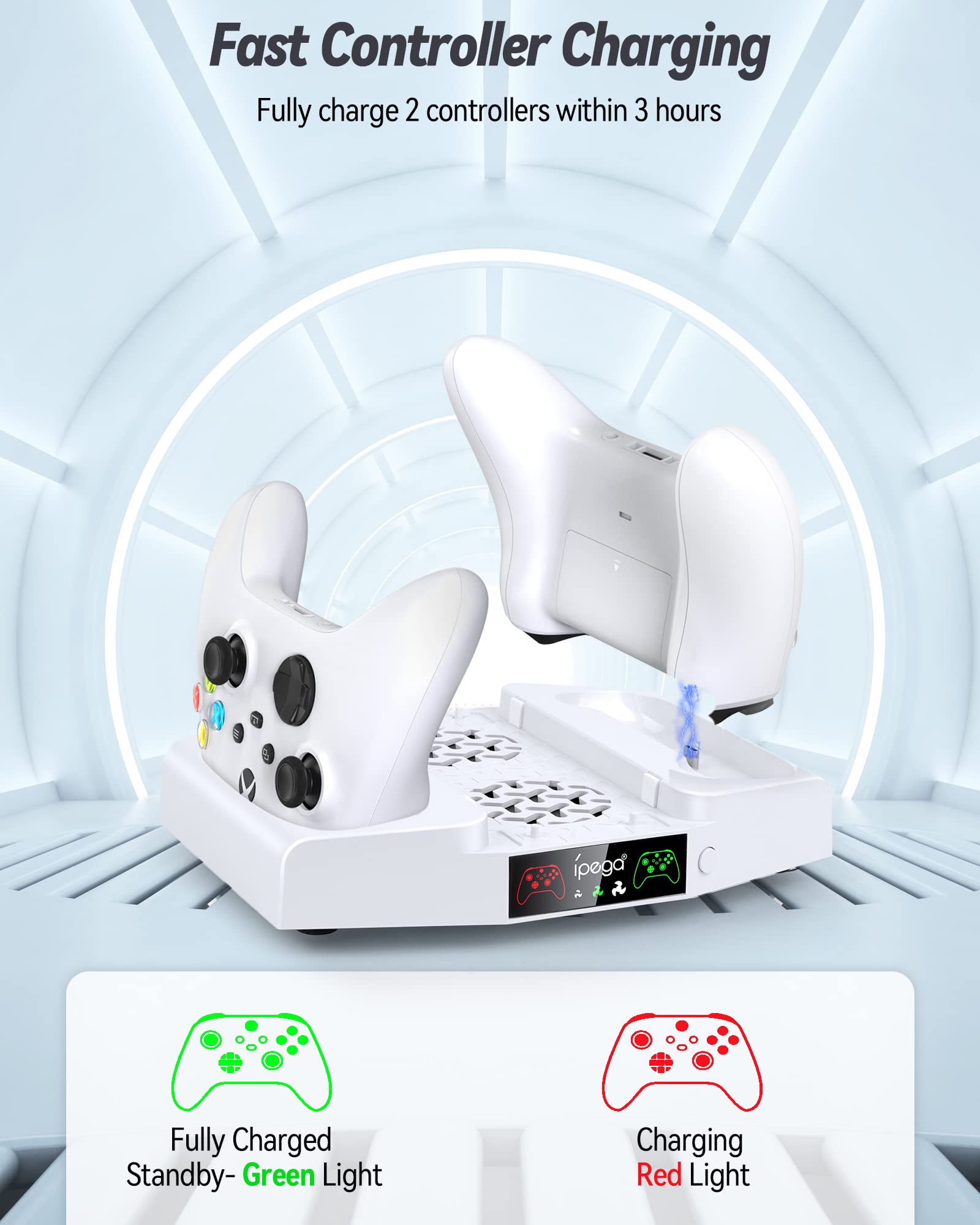 RTTACRTT Adjustable Cooling Stand for Xbox Series S, Dual Controller Charger, with Desktop Organizer