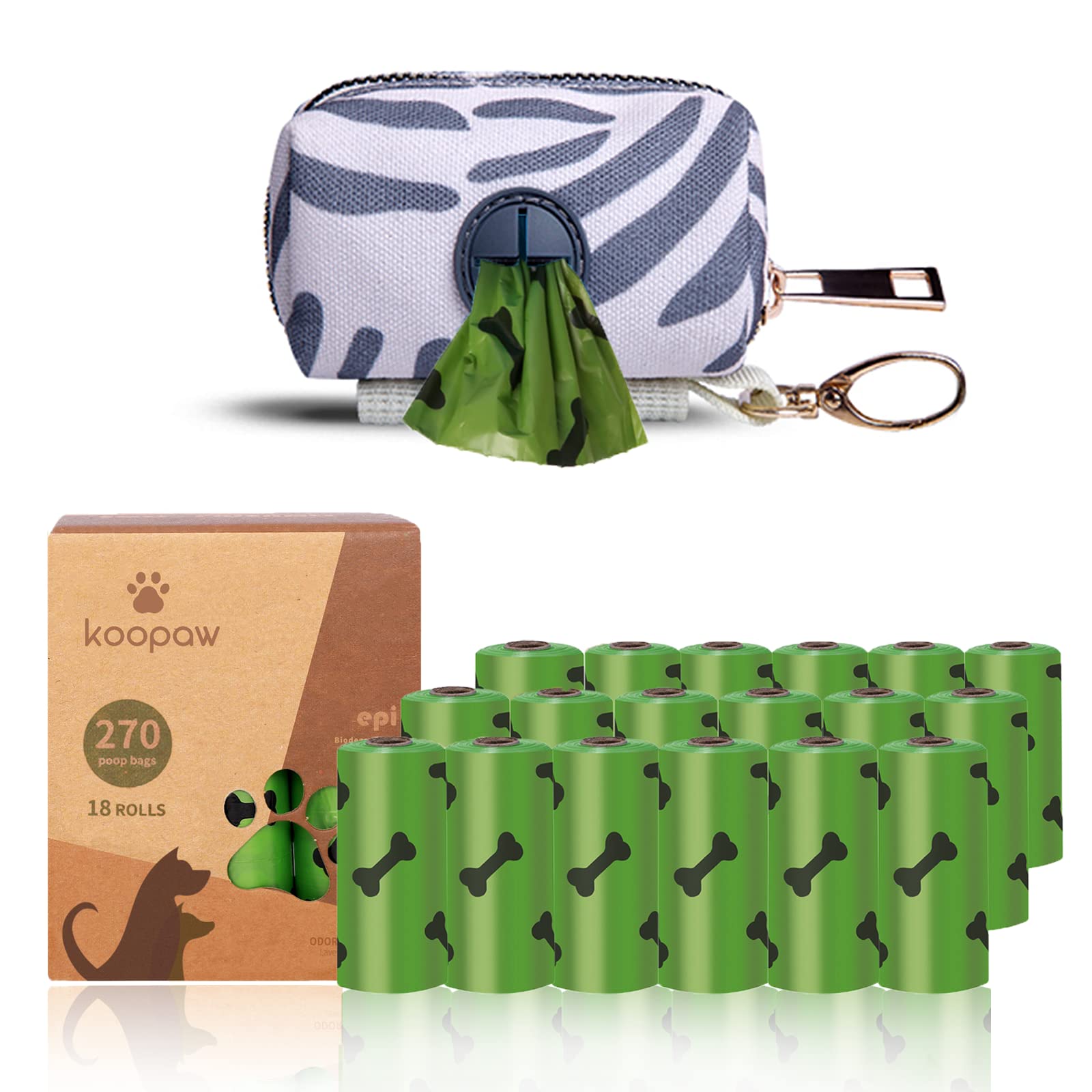 KOOPAW Dog Poop Bags Holder with Dispenser, 270 Count Biodegradable Dog Bags, 9 x 14 Inches