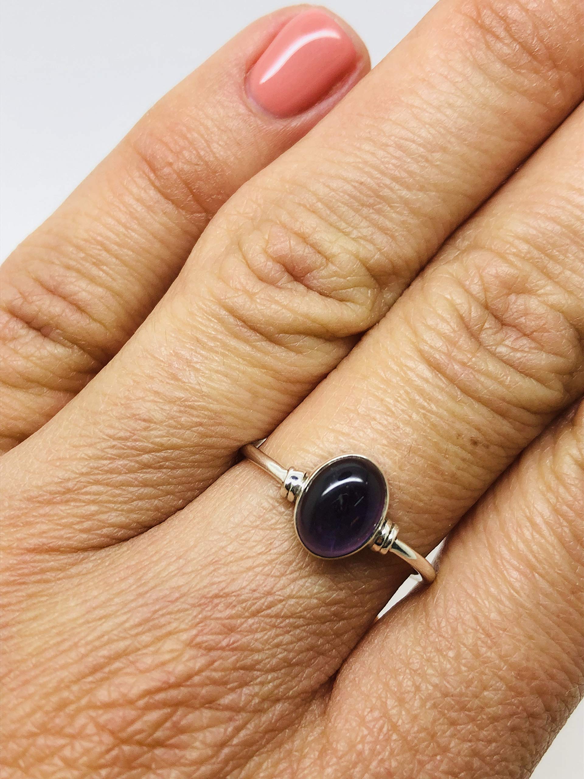 Koral Jewelry Amethyst Vintage Gipsy Delicate Ring 925 Sterling Silver Oval Stone Boho Chic (9)
