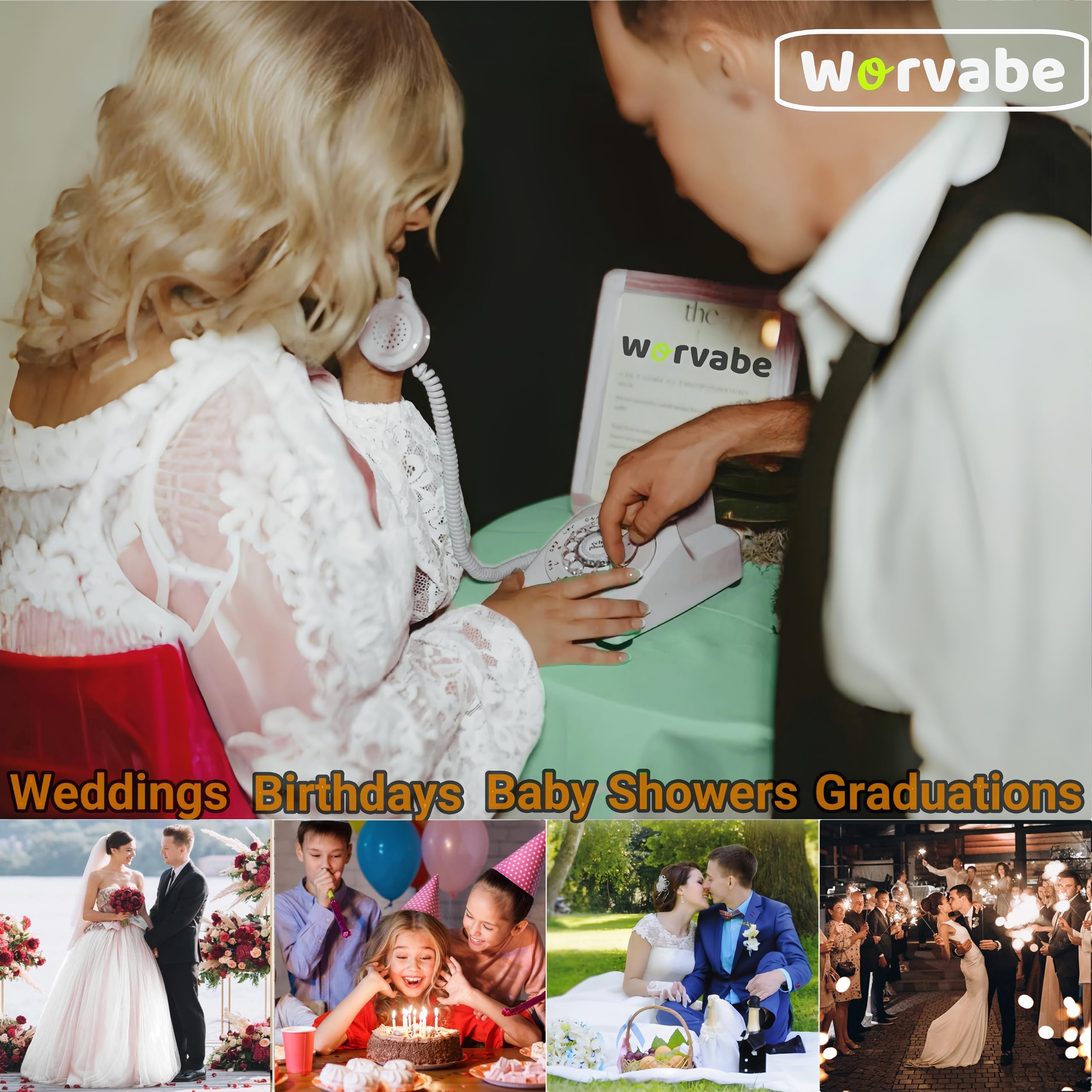 WORVABE Audio Guest Book Wedding Phone Guestbook Easy to Use & Fun Engagements Anniversaries Baby Showers Graduation Record Personalized Audio Messages (Elegant White)