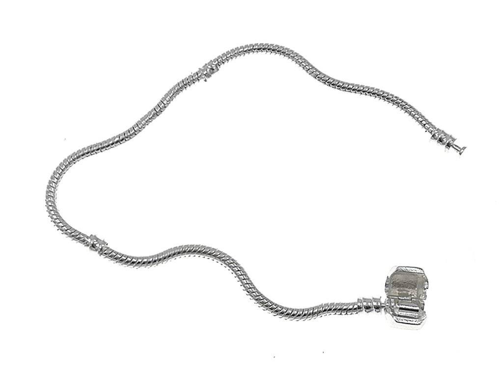 Kinteshun Snake Bracelet Chain,Silver Plating European Bead Charm Wristlet Bracelet Chain with Snap Barrel Clasp(2pcs,3mm&6.7 inches)