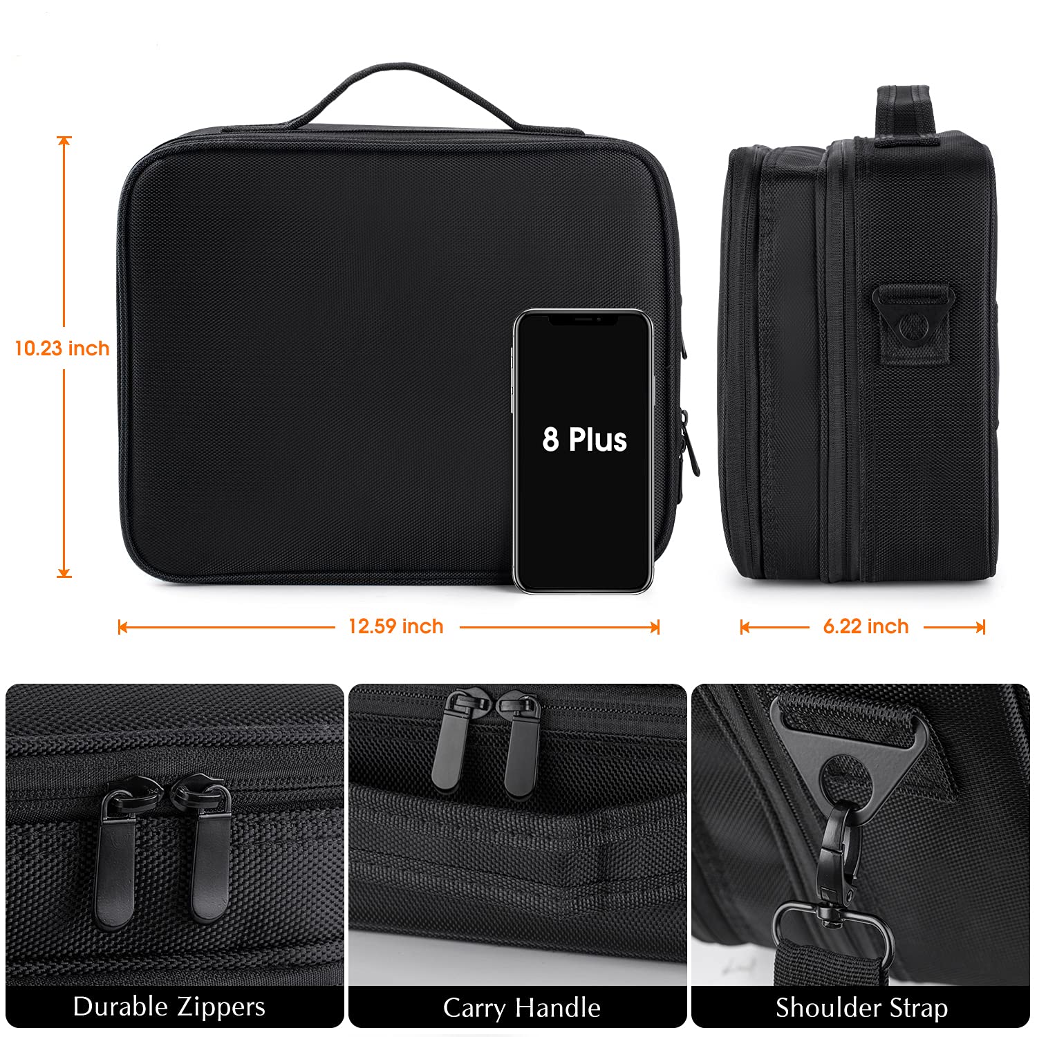 Kootek Large Travel Makeup Bag 3-Layer Cosmetic Train Case Portable Toiletry Organizer with Mirror Removable Dividers Shoulder Strap for Makeup Tools Brushes Jewelry Digital Accessories