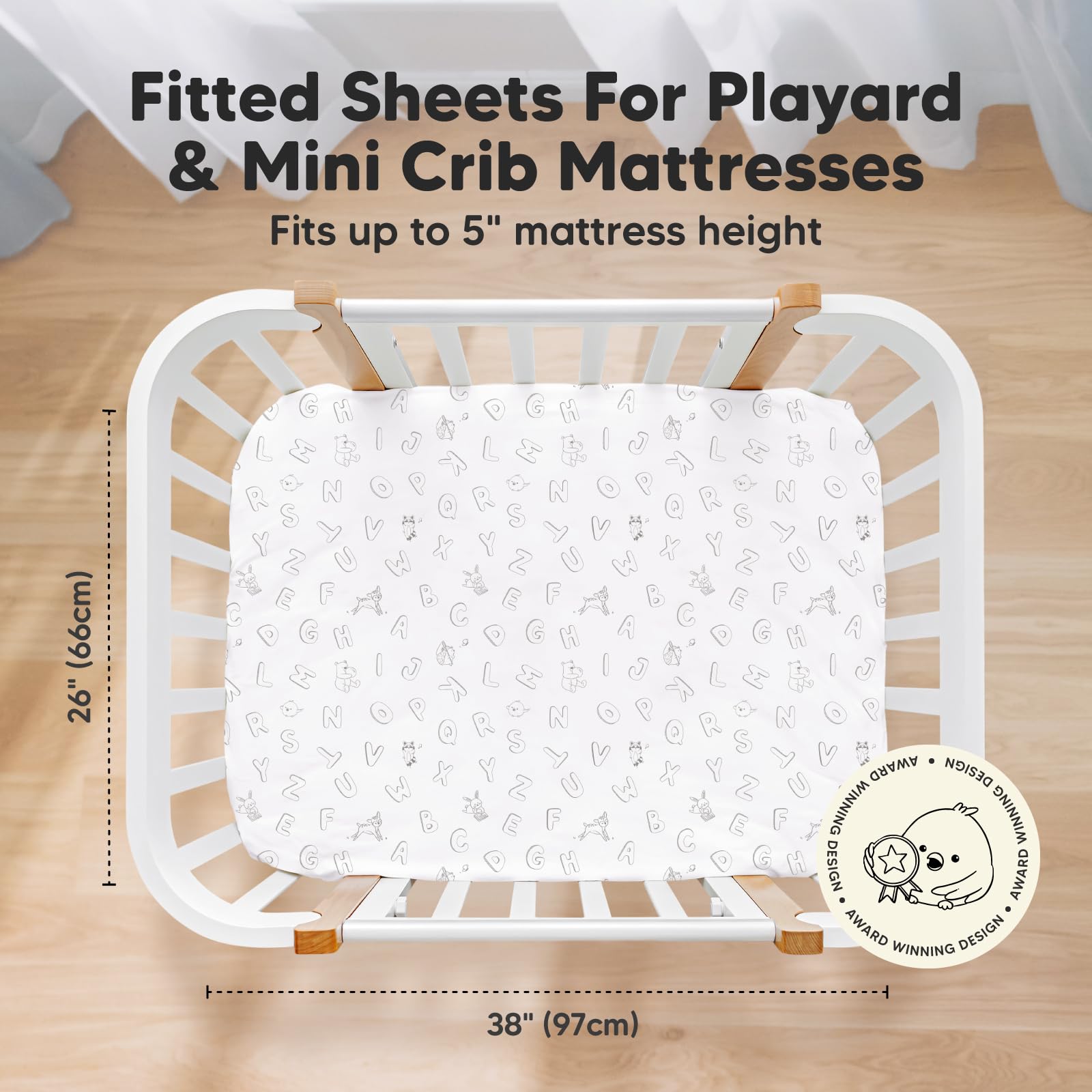 Pack and Play Sheets Fitted, 2-Pack Mini Crib Sheets - Pack N Play Sheets, Organic Fitted Crib Sheet for Pack and Play Mattress, Playard Baby Crib Sheets,Crib Sheets Neutral for Boys,Girls (ABC Land)