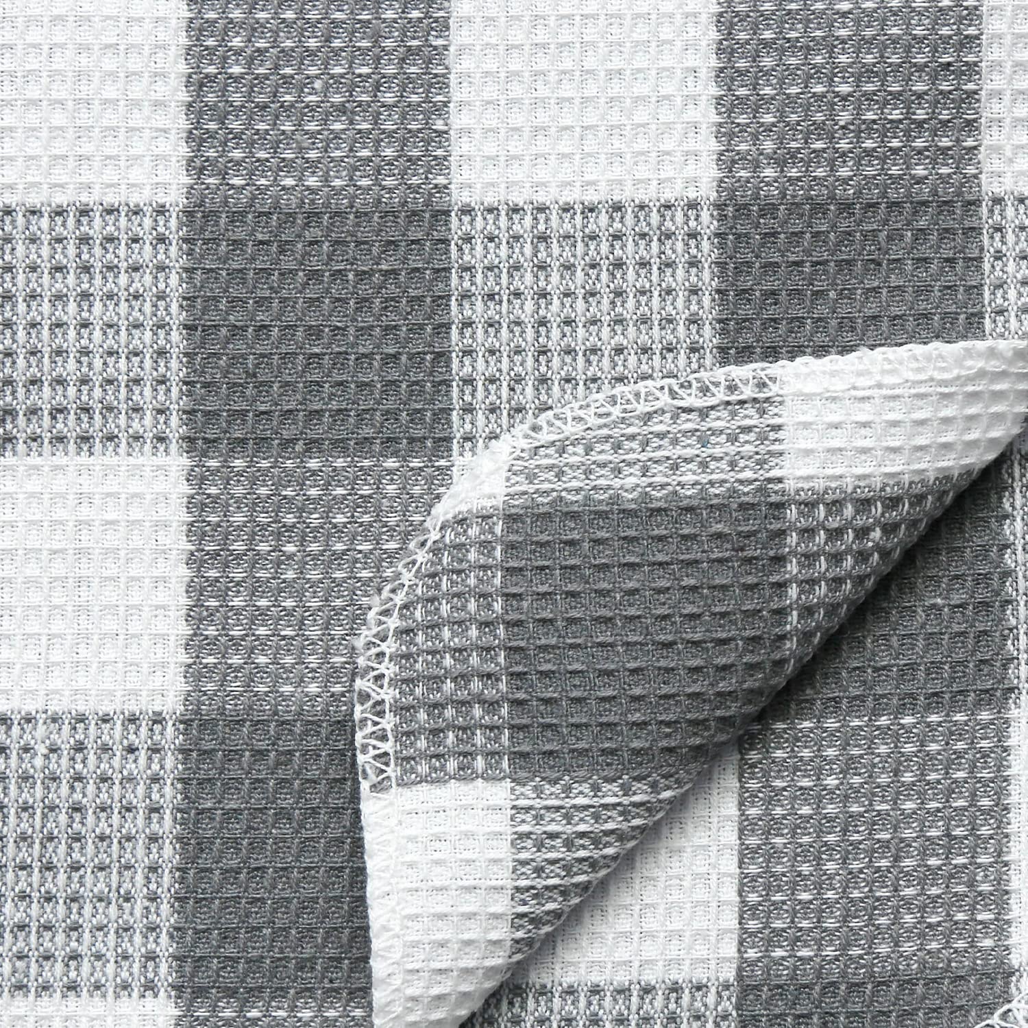 PurpleEssences Waffle Weave Plaid Dish Cloths, 100% Cotton - 12 x 12 Inches, Ultra Soft Absorbent Quick Drying Dish Towels Buffalo Check Dish Rags for Kitchen, 8-Pack - Grey & White