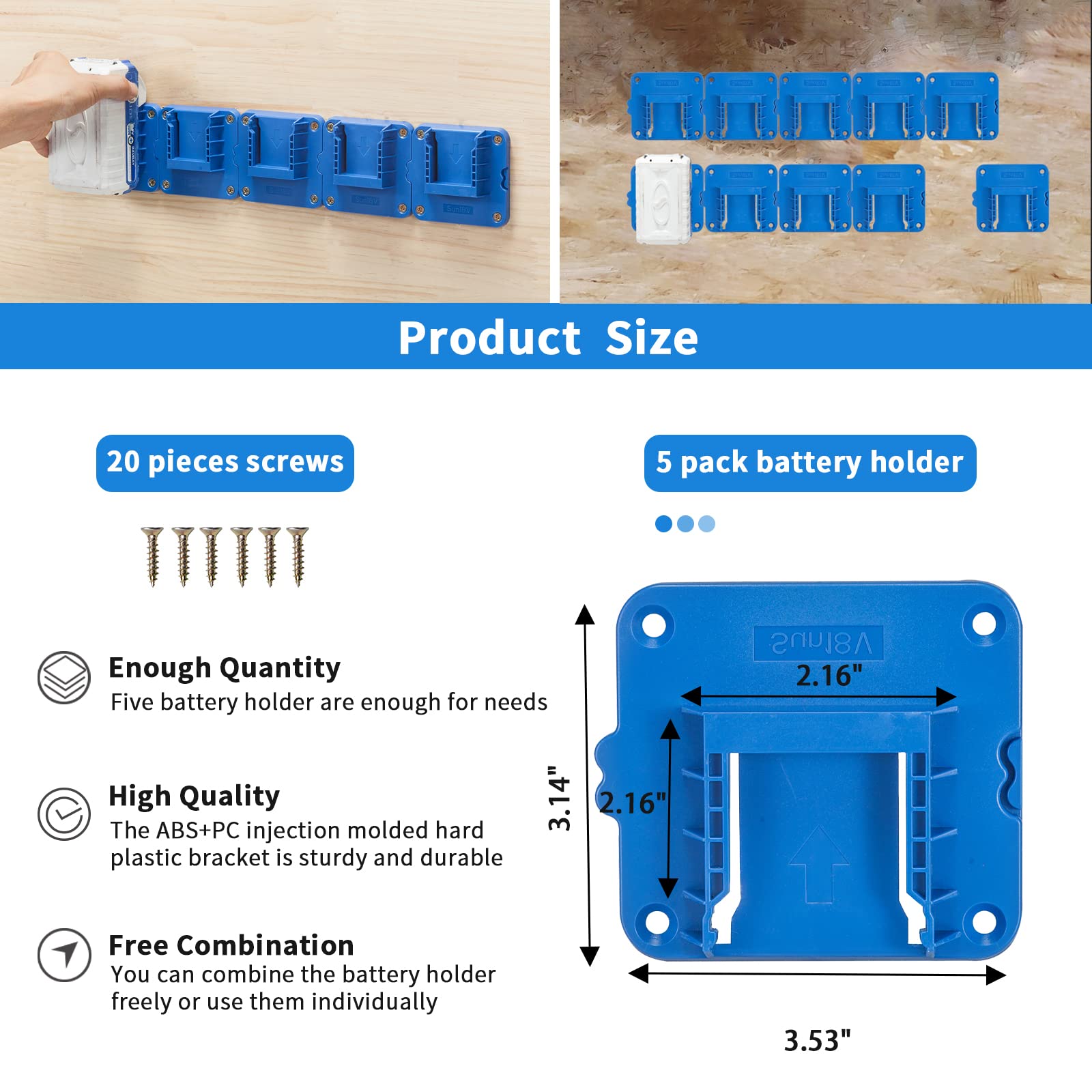 Uniqwamo 5 Pack Battery Holder for Snow Joe & Sun Joe 24V Lithium-Ion Battery,Mounts Dock Holder(w/10 Screws)