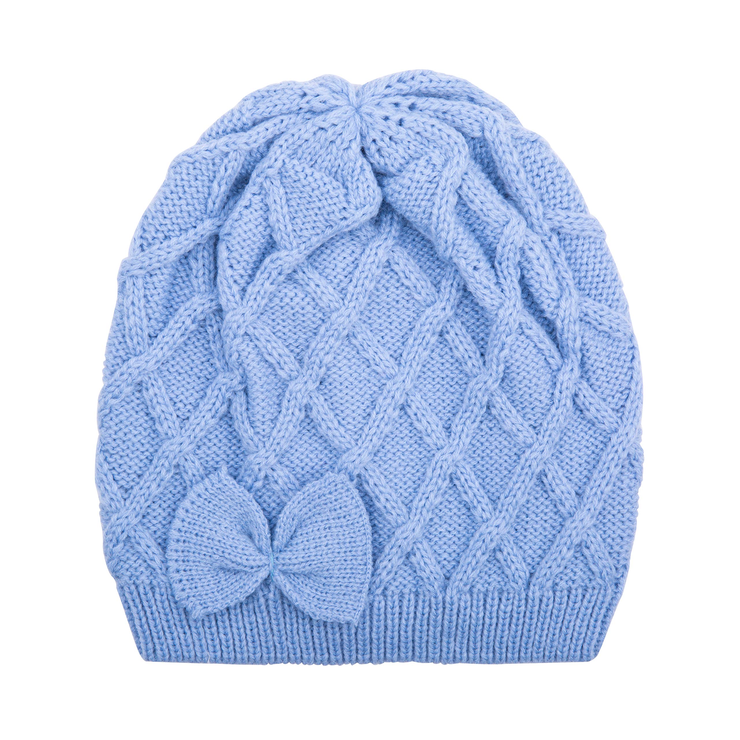 Kids Criss Cross Knit Winter Hat with Bow, Scarf and Glove Set Lavender for Girls