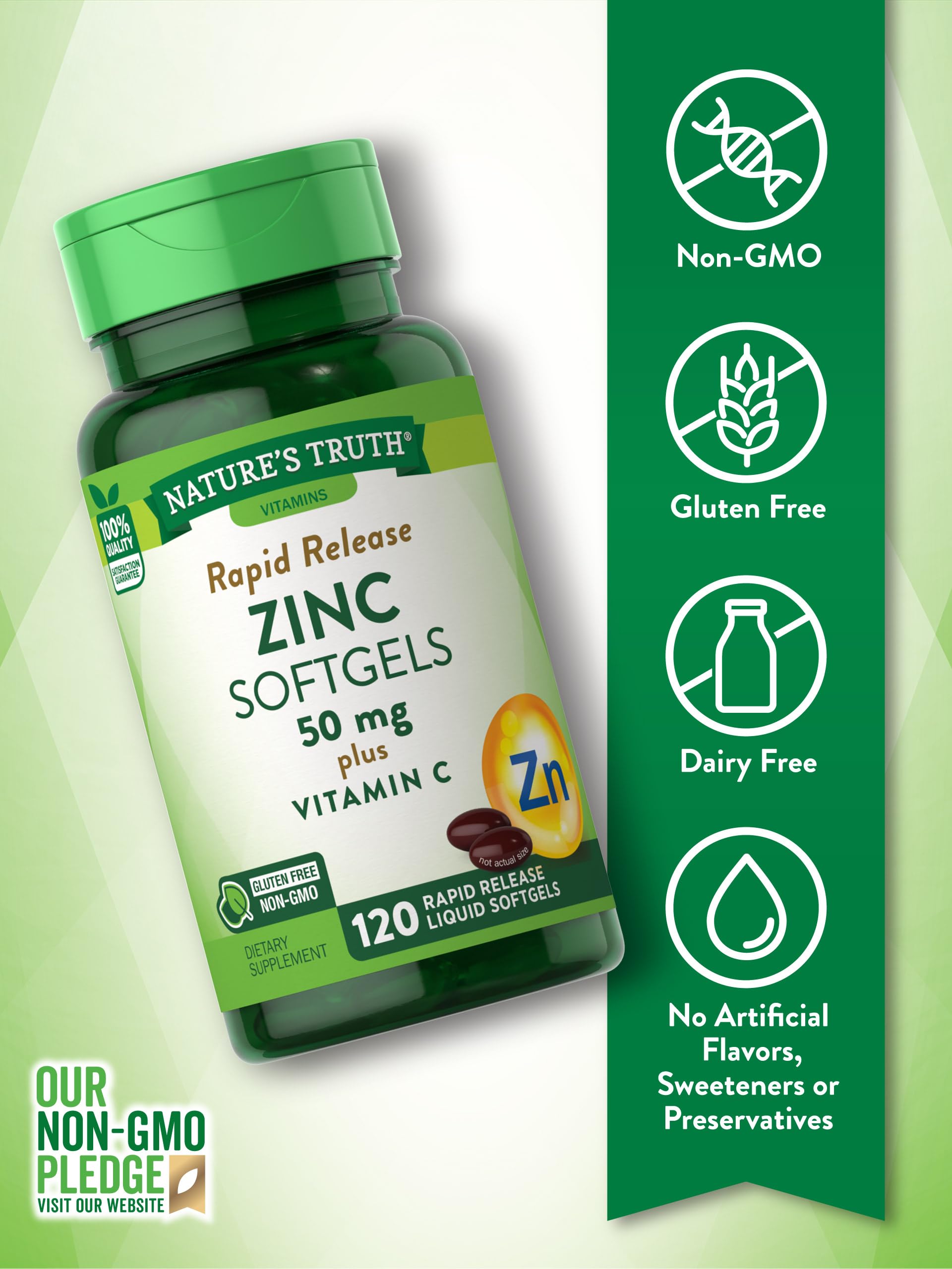 Nature's Truth Zinc with Vitamin C | 50mg | 120 Softgels | Non-GMO & Gluten Free Supplement