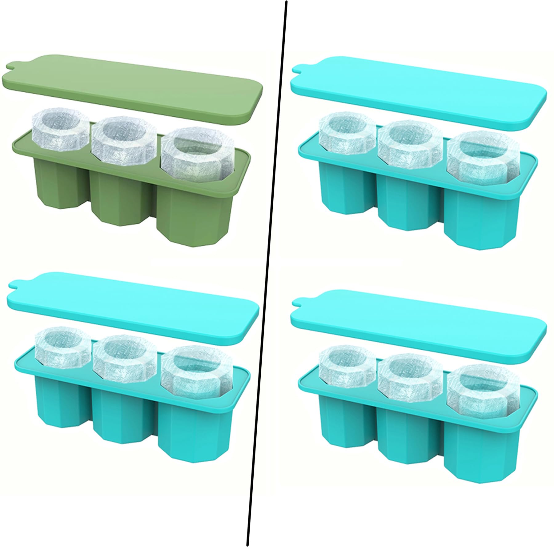 UPZPEOM 2 PCS Ice Cube Tray for Tumbler Cup, Silicone Ice Cube Molds With Lid and Bin for Chilling Cocktails, Whiskey, Drinks, Coffee, Easy Fill and Release Ice Maker, LARGE, Blue