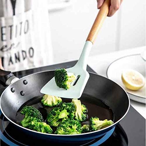 LMMDP Beech Silicone Kitchen Tools Set Cooking Tools Utensils Set Spatula Shovel Soup Spoon with Wooden Handle Special Heat-resistant Design