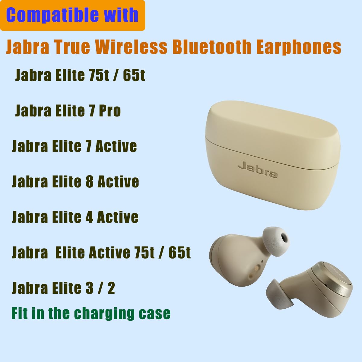 Luckvan Foam Eartips for Jabra Elite 75t/ 4 Active/ 7 Pro/Elite 3 Ear Tips Jabra Earbuds Replacement Fit Charging Case Gray White Medium