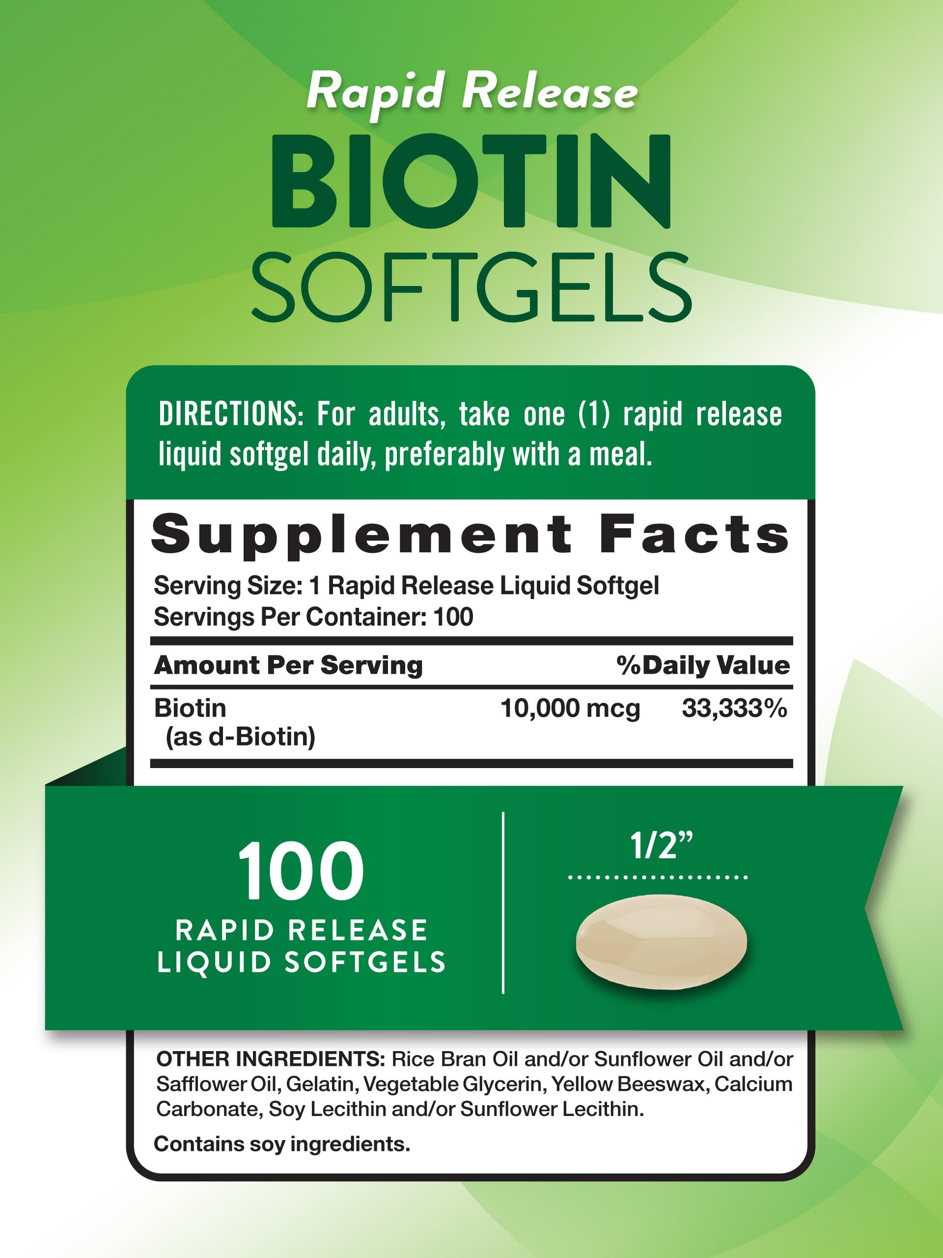 Nature's Truth Biotin 10,000mcg | 100 Softgels | Non-GMO Gluten Free Supplement