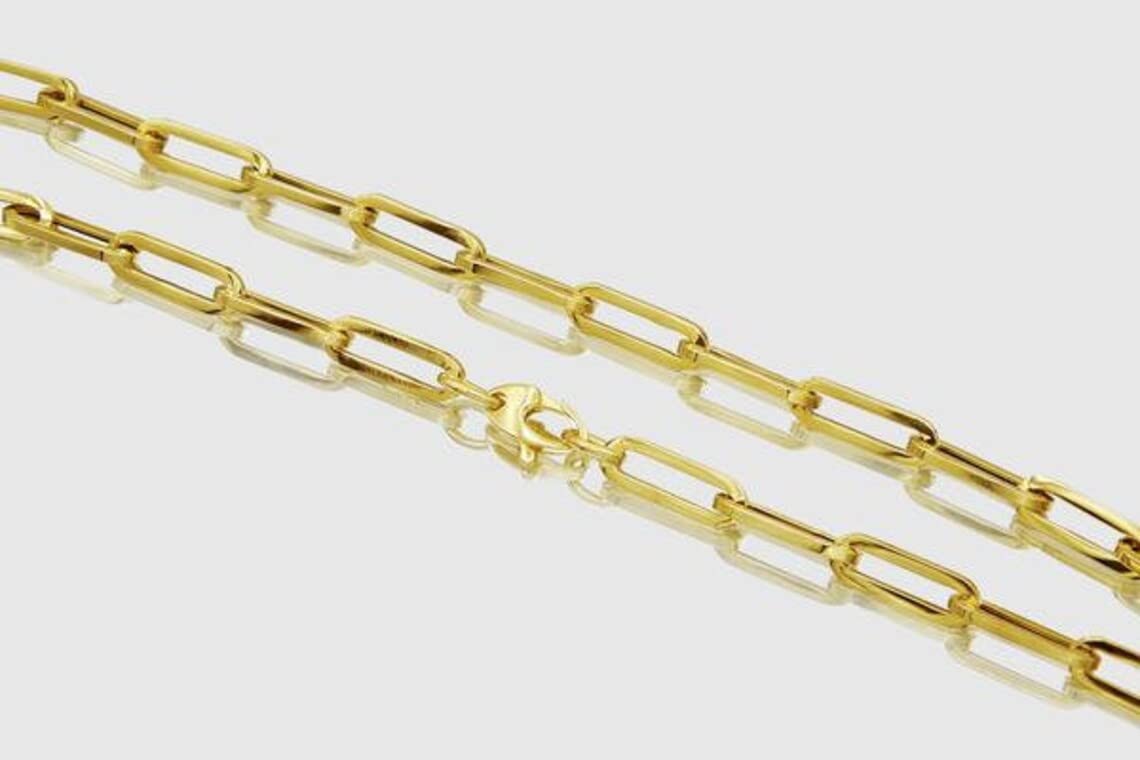 Semi Solid 14K Yellow Gold Paperclip Chain - Link Chain Unisex Necklace - Real Gold Chain Jewelry Width 5 MM & Length 22 Inches