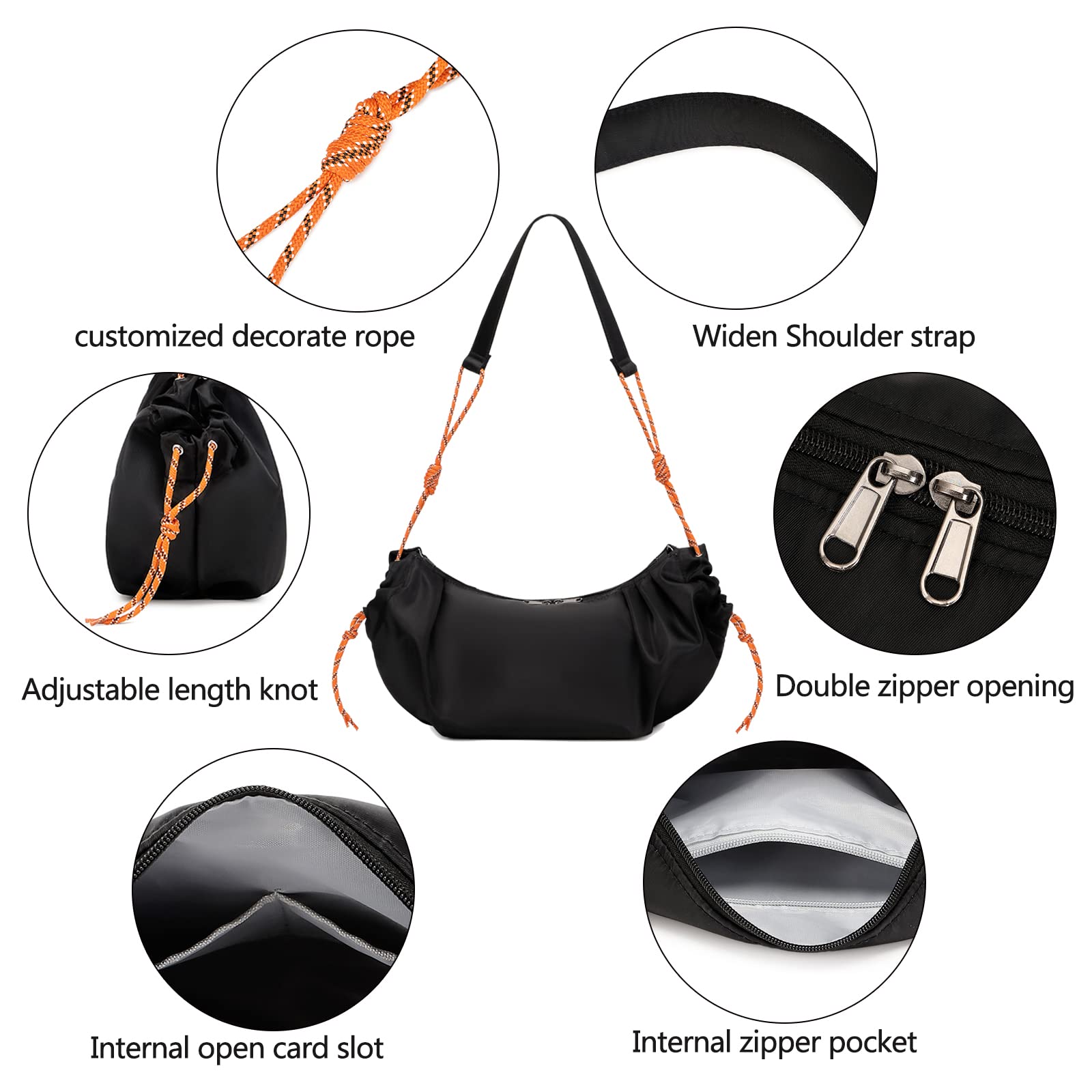 Sunborls Crossbody Bags for Women Casual Single Shoulder Sports Large Capacity Adjustable Pull Cord Tote Bag for College Student Dumpling Bag(Black)
