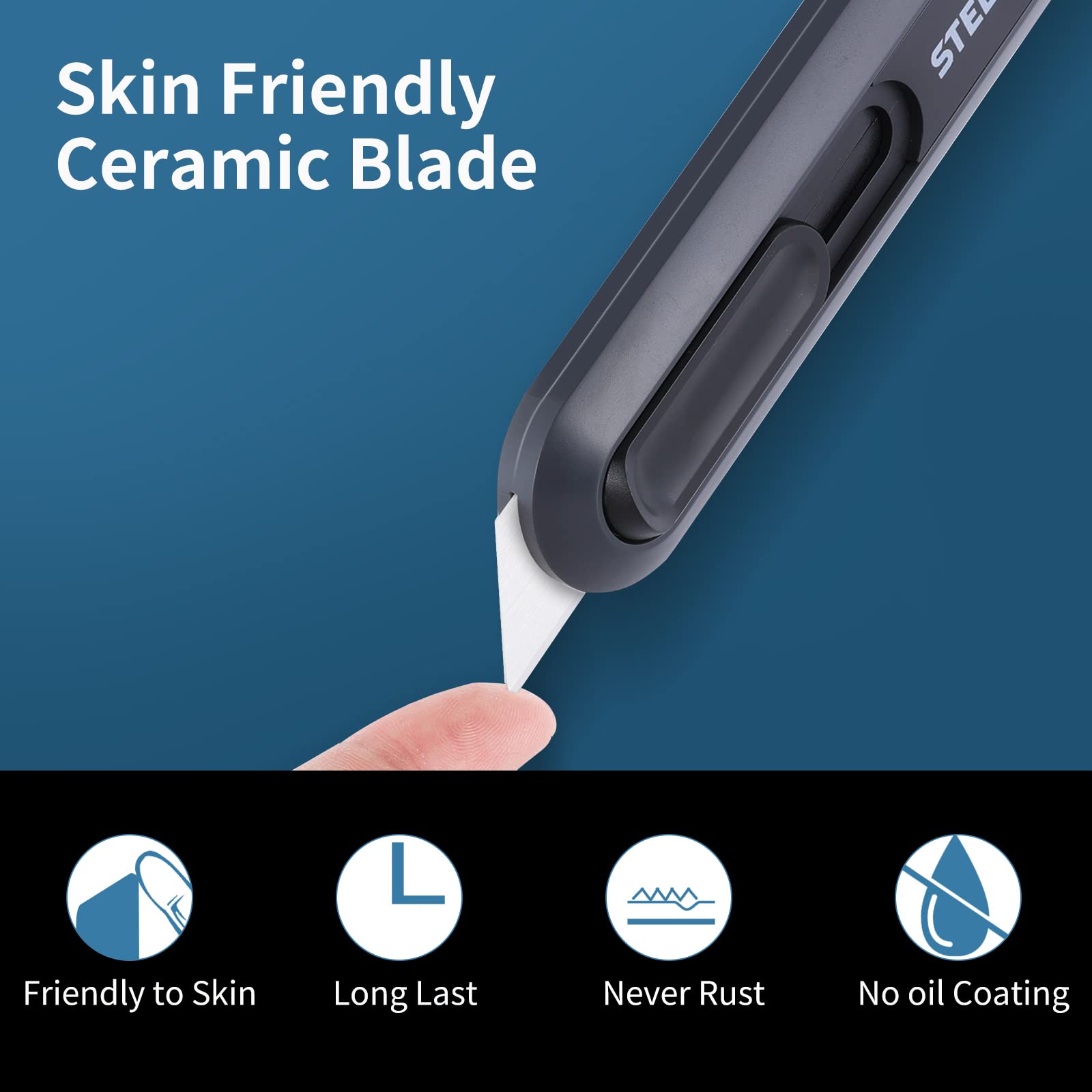 Steelite Auto-Retractable Box Cutter Ceramic Utility Knifes Safe Unboxing Kinves Cartons Cardboard Cutter Suitable for Office and Home Right-handed