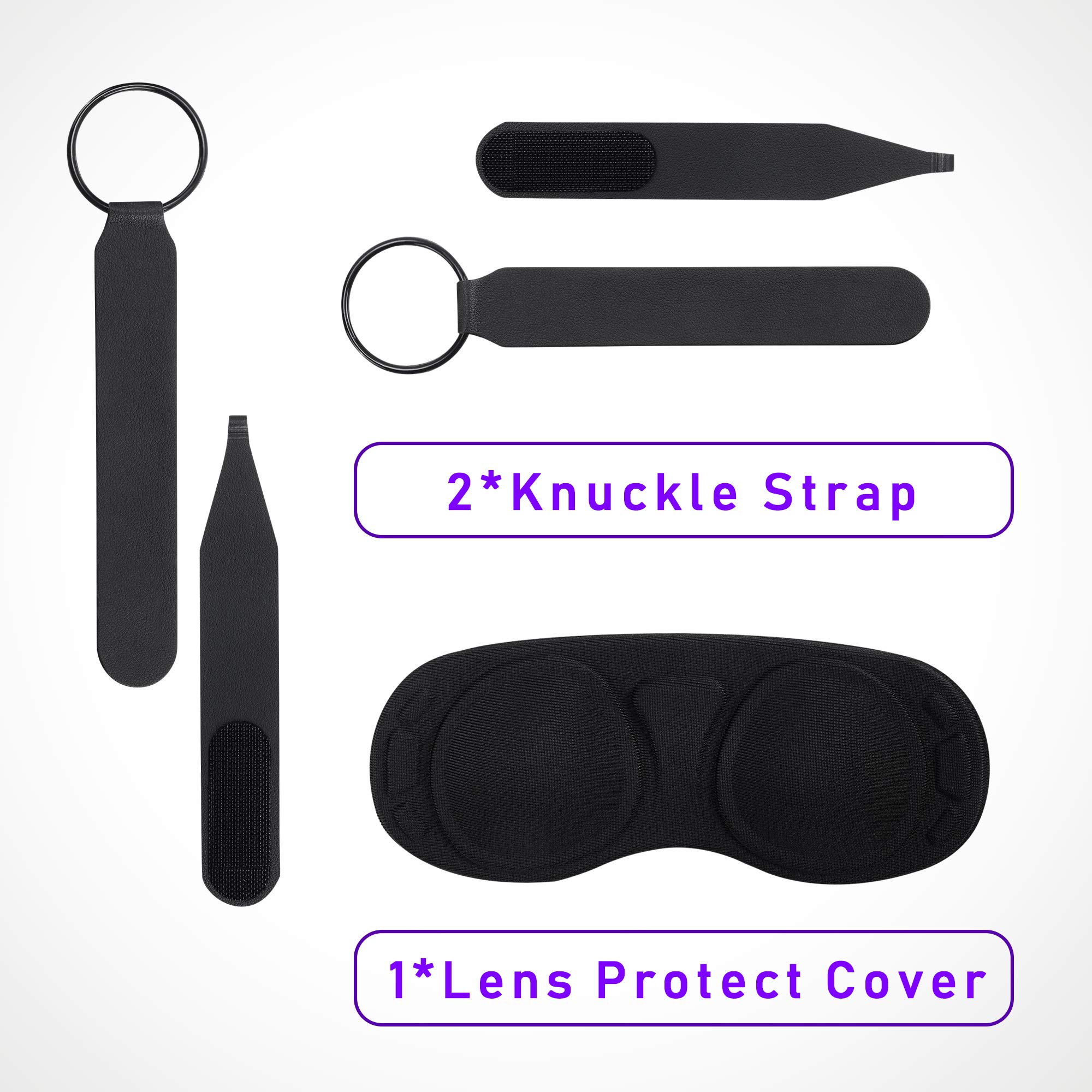 Oculus Quest 2 Knuckle Strap & Lens Protect Cover Set , Oculus Quest 2 Touch Controller Grip Accessories, Anti-Throw, Sweatproof, Black(2-piece set) by BAOYOU.