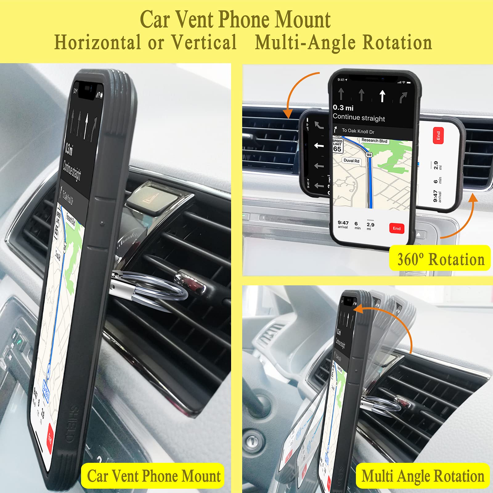 Phone Ring Holder Finger Kickstand [4 in 1]-Phone Ring Grip,360° Rotation Phone Kickstand,CD Slot & Air Vent Car Phone Mount(Silver)