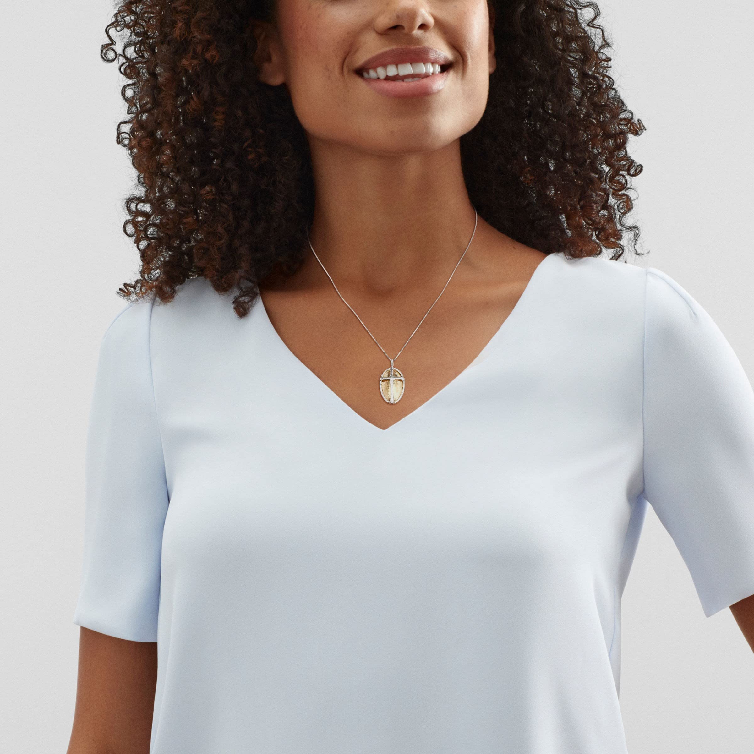 Silpada 'Golden Cross' Sterling Silver with 14K Yellow Gold Plating Pendant Necklace, 16" + 2"