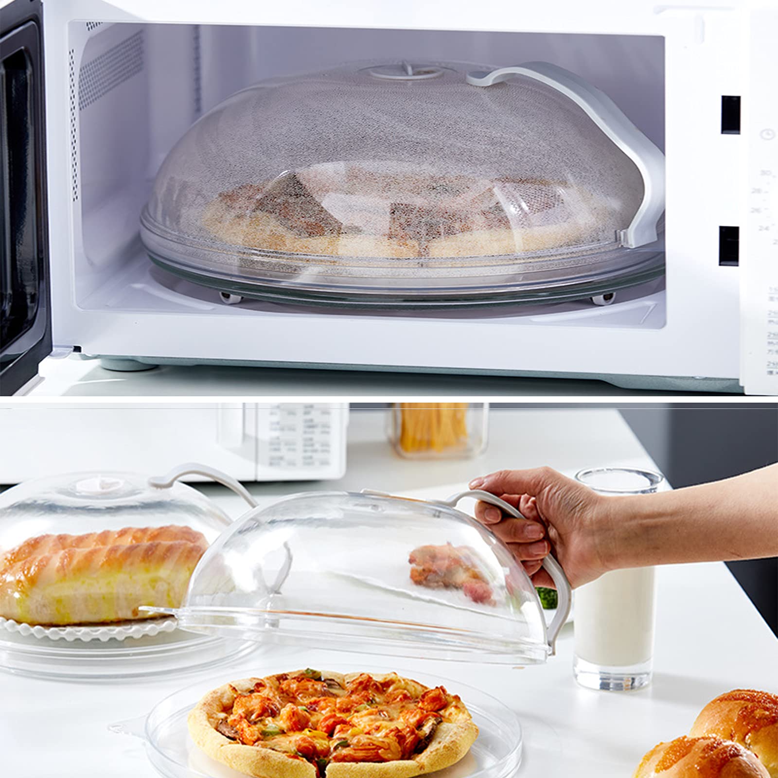 Set of 2 Microwave Splatter Cover, Deep Microwave Cover for Food, Large Microwave Plate Cover with Handle Steam Vents Keeps Microwave Oven Clean BPA Free Transparent Cover
