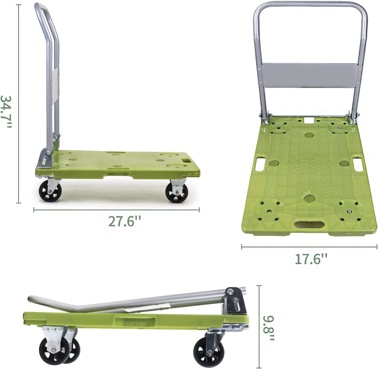 Push Cart Dolly by HBFBDRCT, Heavy Duty Moving Platform Hand Truck, Foldable for Easy Storage and 4 Silent Rubber Wheels with 330lb Weight Capacity for Luggage,Moving, Shopping and Office Use