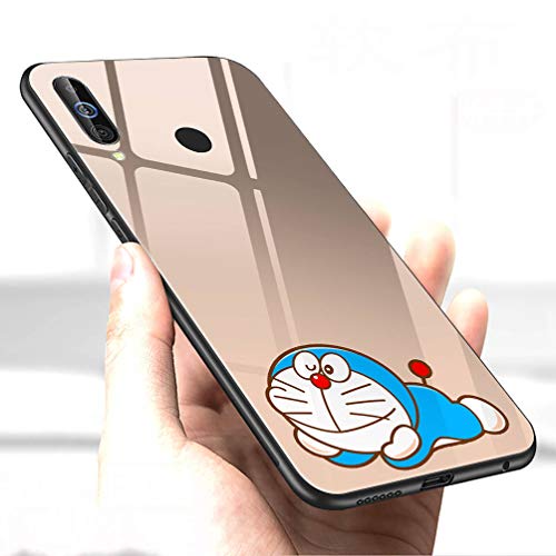 Luxury Phone Case for Samsung Galaxy A40 Cover,9H Tempered Glass Back Cover Soft Silicone Anti Scratch Bumper Design LB-148 Anime Doraemon Protective Case
