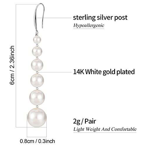 Ritach Long Pearl Dangle Earrings for Women 14K Gold Plated Sterling Silver Post Pearl Drop Tassel Earrings for Bridal Wedding