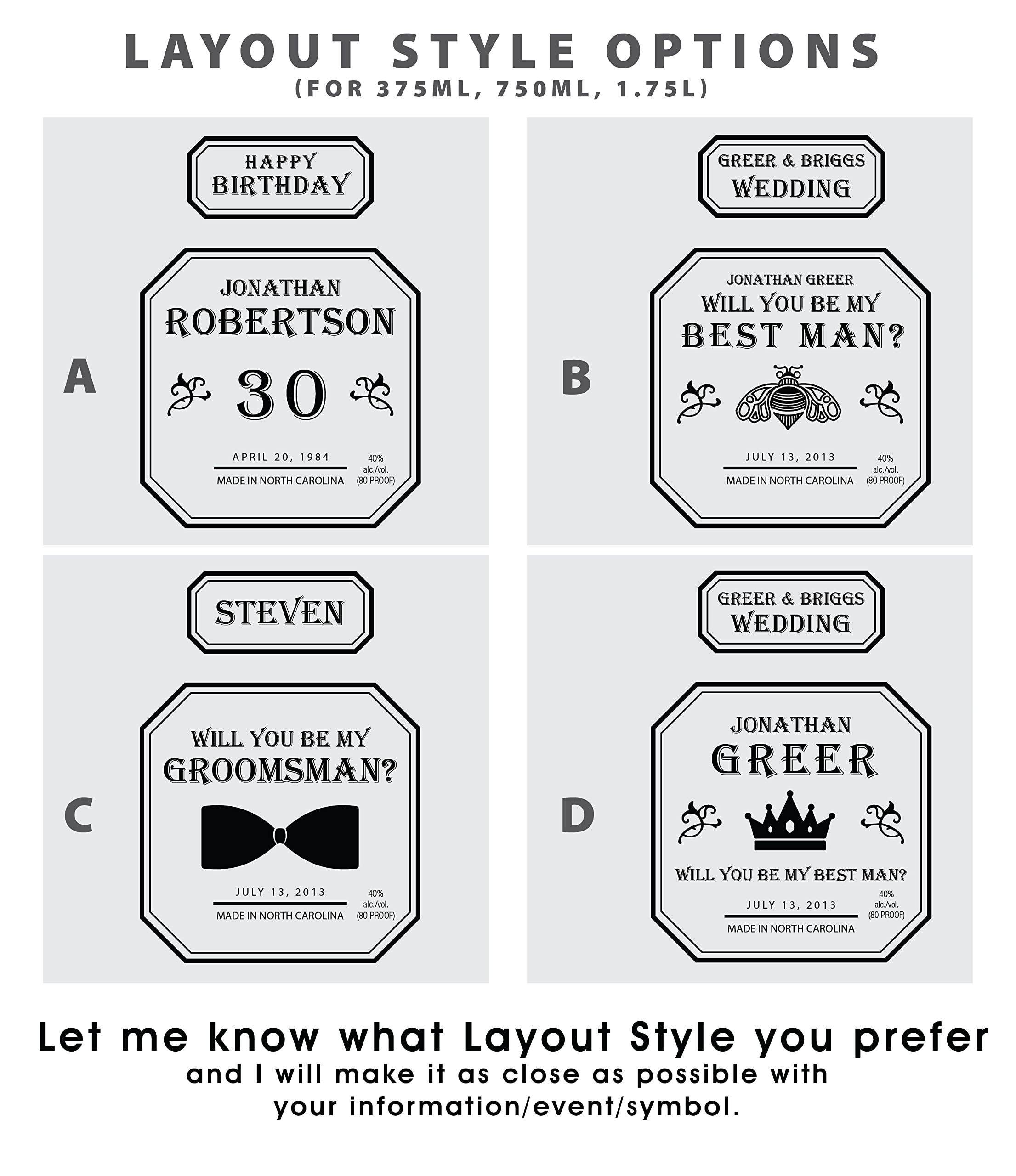 Personalized Label to fit Patron Tequila Bottles (No Proof)