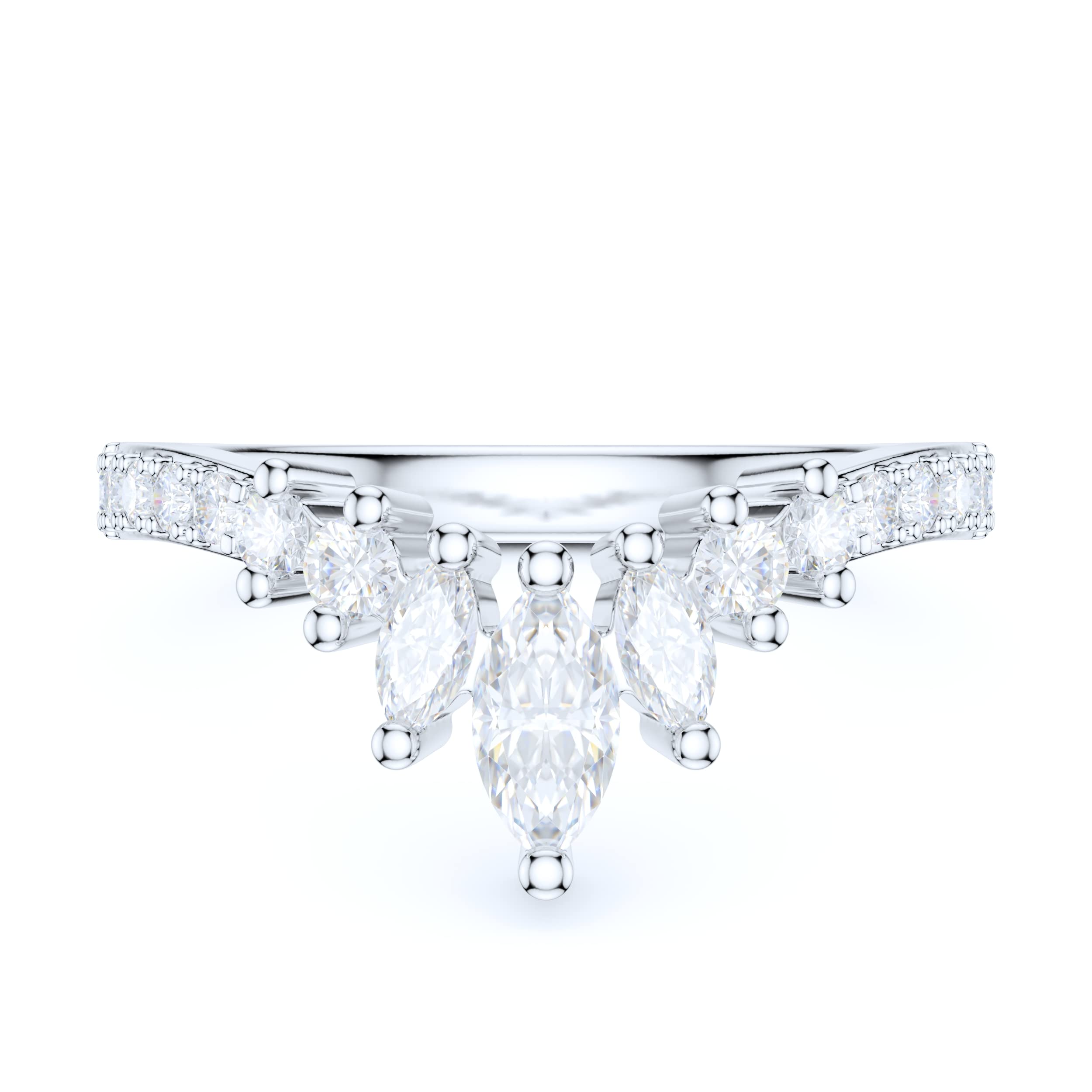 PRSTANI Sterling Silver Slight V Shaped Crown Simulated Marquise & Round Diamond Matching Ring Wedding Band (5)