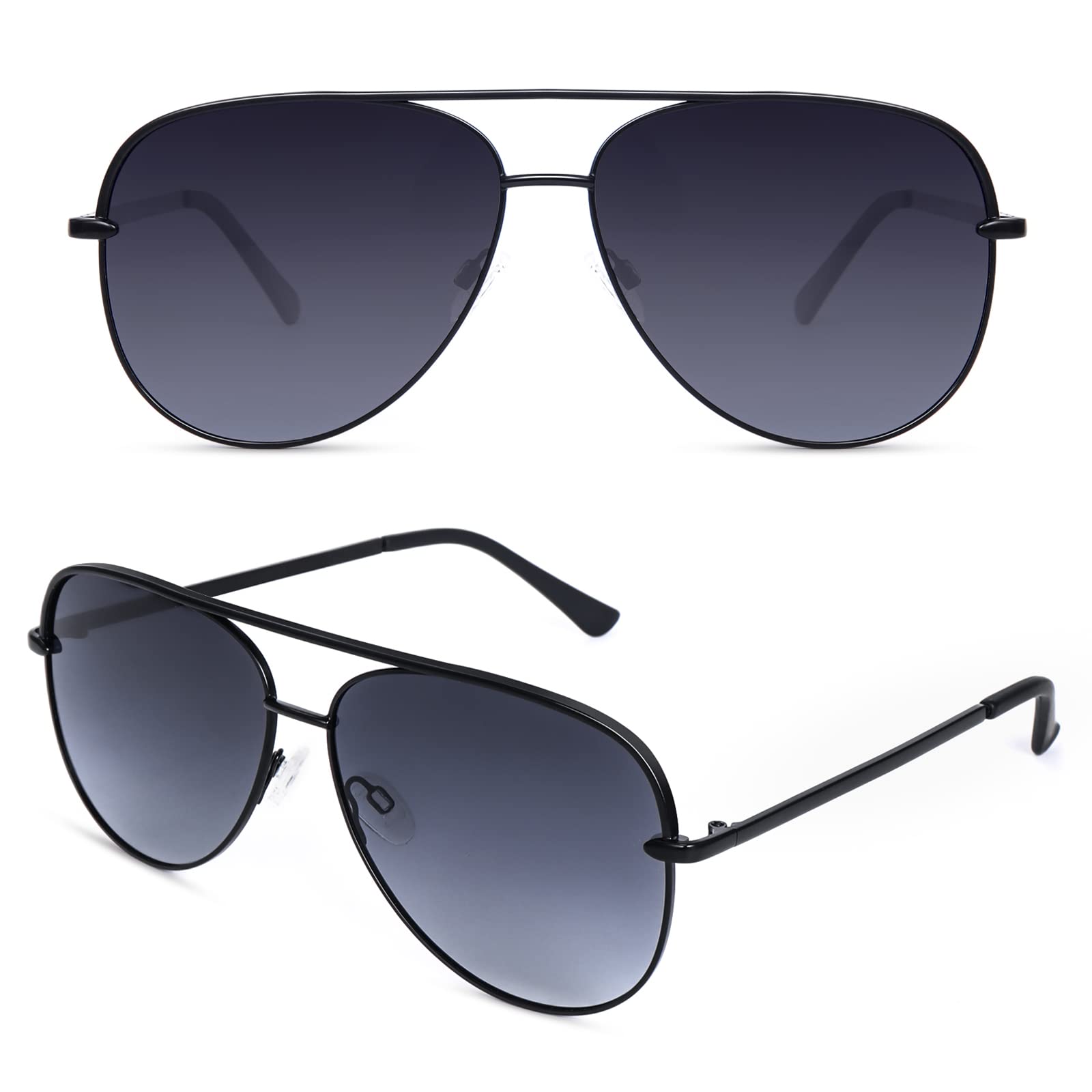 Sahouna Oversized Aviator Sunglasses for Women Men Polarized Sunglasses UV Protection Large Metal Frame Gradient Black