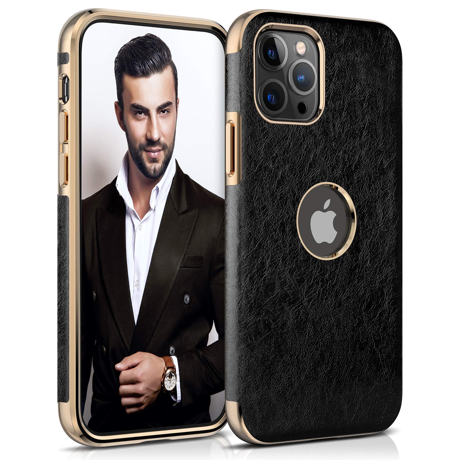 LOHASIC for iPhone 12 Pro Max Leather Case, Slim Luxury Elegant Men Women Business PU Cover Soft Non-Slip Grip Shockproof Anti-Scratch Protective Phone Cases for iPhone 12 Pro Max 6.7 inch - Black