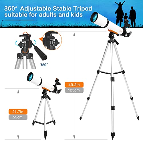 Telescope for Kids&Adults Astronomy Beginners, German Technology AZ Mount Astronomical Refracting Telescope, 70mm Apterure 500mm Focal Length(20X-150X),with Red-dot finder&Phone Adapter&Waterproof Bag