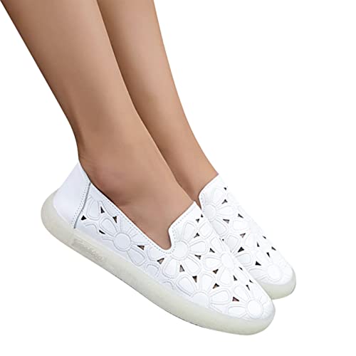 Soled Flat Comfortable Women's Breathable Hollow Casual Shoes Spring Summer and Mouth Casual Shoes for Men in Combo White