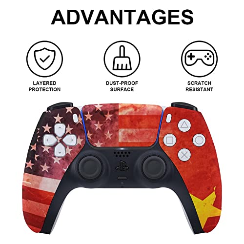 USA and China Flag Full Protective Skin Cover Design Wrap Decal Sticker Compatible with PS5 Digital Edition Console and Controller