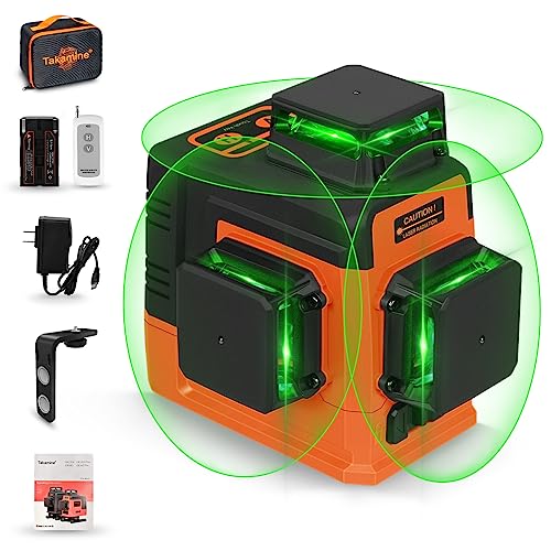 Takamine 12 Lines Laser Level Self Leveling 3x360° 3D Green Cross Line for Construction/Picture Hanging, Remote Controller, Rechargeable Li-ion battery, Magnetic Stand and portable bag