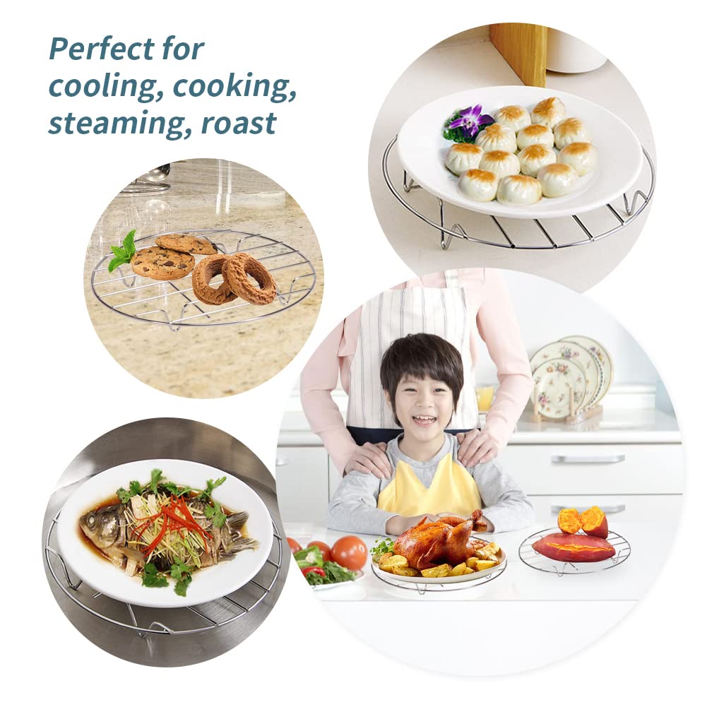 Round Cooling Rack - 3 Pack Steamer Racks Set - Stainless Steel Circle Roasting Rack, 3 Pcs (8" & 9" & 10") Steaming Cake Pot Rack with Hot Dish Plate Clip for Baking Cooking Grilling Wire Rack