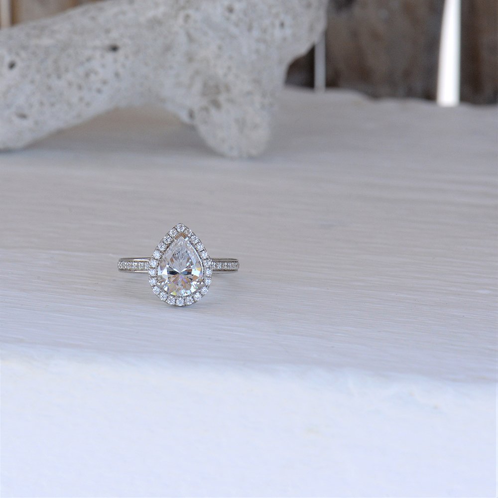 LEMON GRASS 3 Ct Pear Shaped Cubic Zirconia Solitaire Engagement Ring Pave Thin Band in Sterling Silver Size 6
