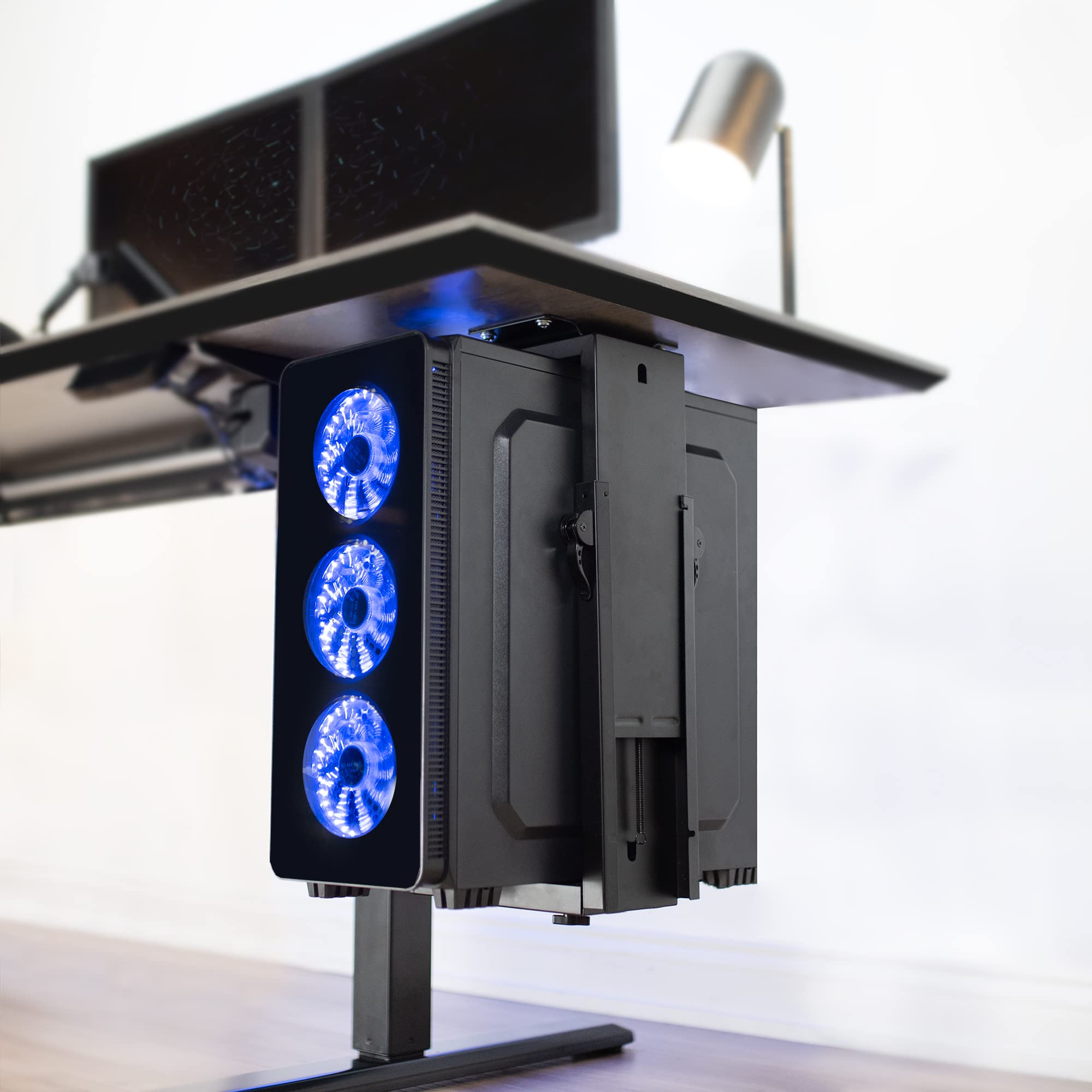 VIVO Adjustable Under Desk Gaming PC Mount, Computer Case CPU Holder with Swivel Action and Secure Locking, Black, MOUNT-PC06B