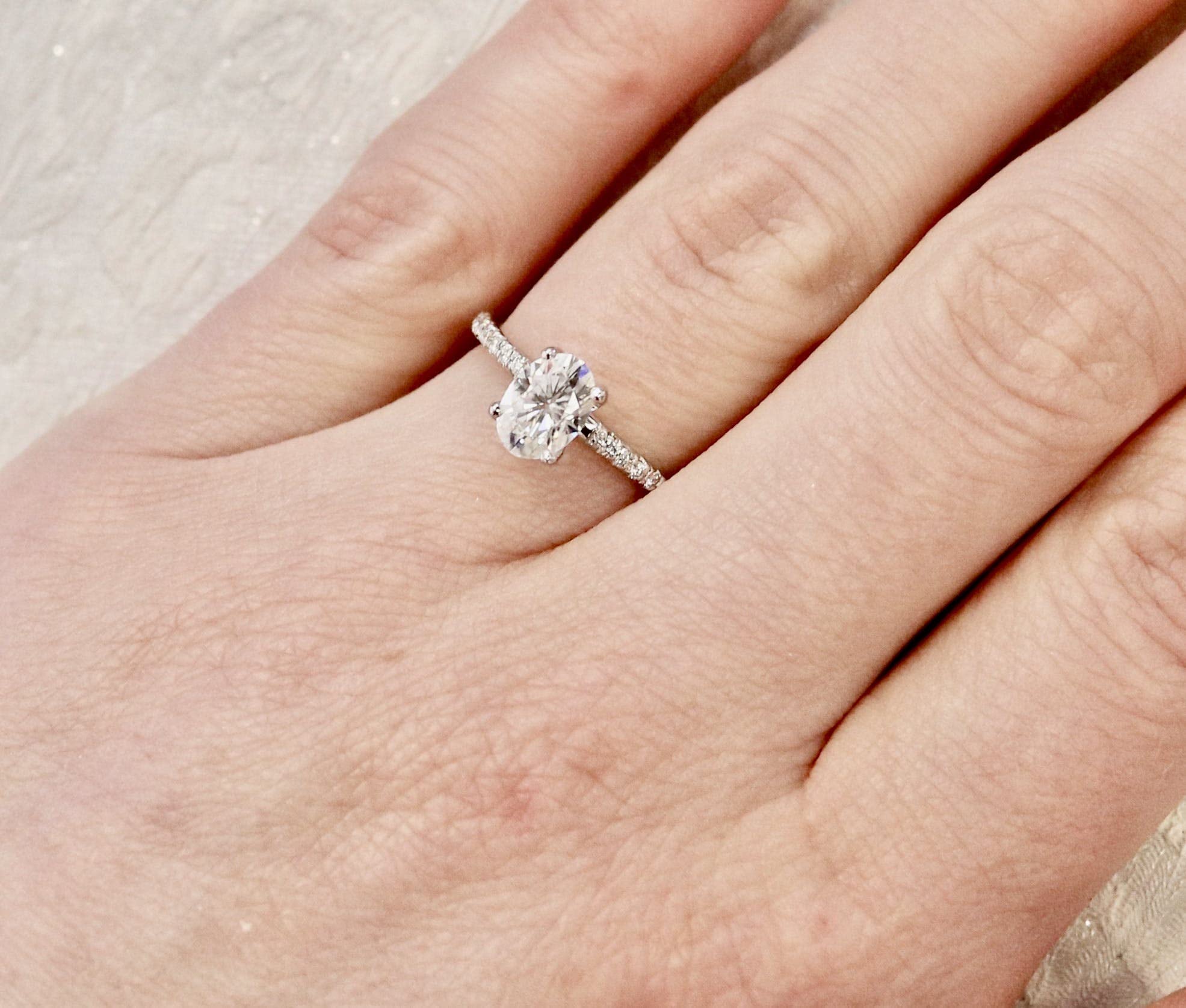 RITZIN 925 Sterling Silver White Moissanite Diamond Solitaire With Accents Engagement Rings For Women - Oval (12.5)