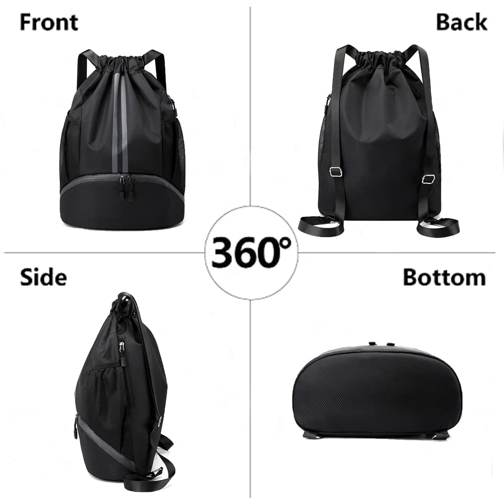 LIERWOI Drawstring Backpack Waterproof Sports Backpacks with Mesh Pockets Shoe Compartment Gym Bag With Water Bottle Holder