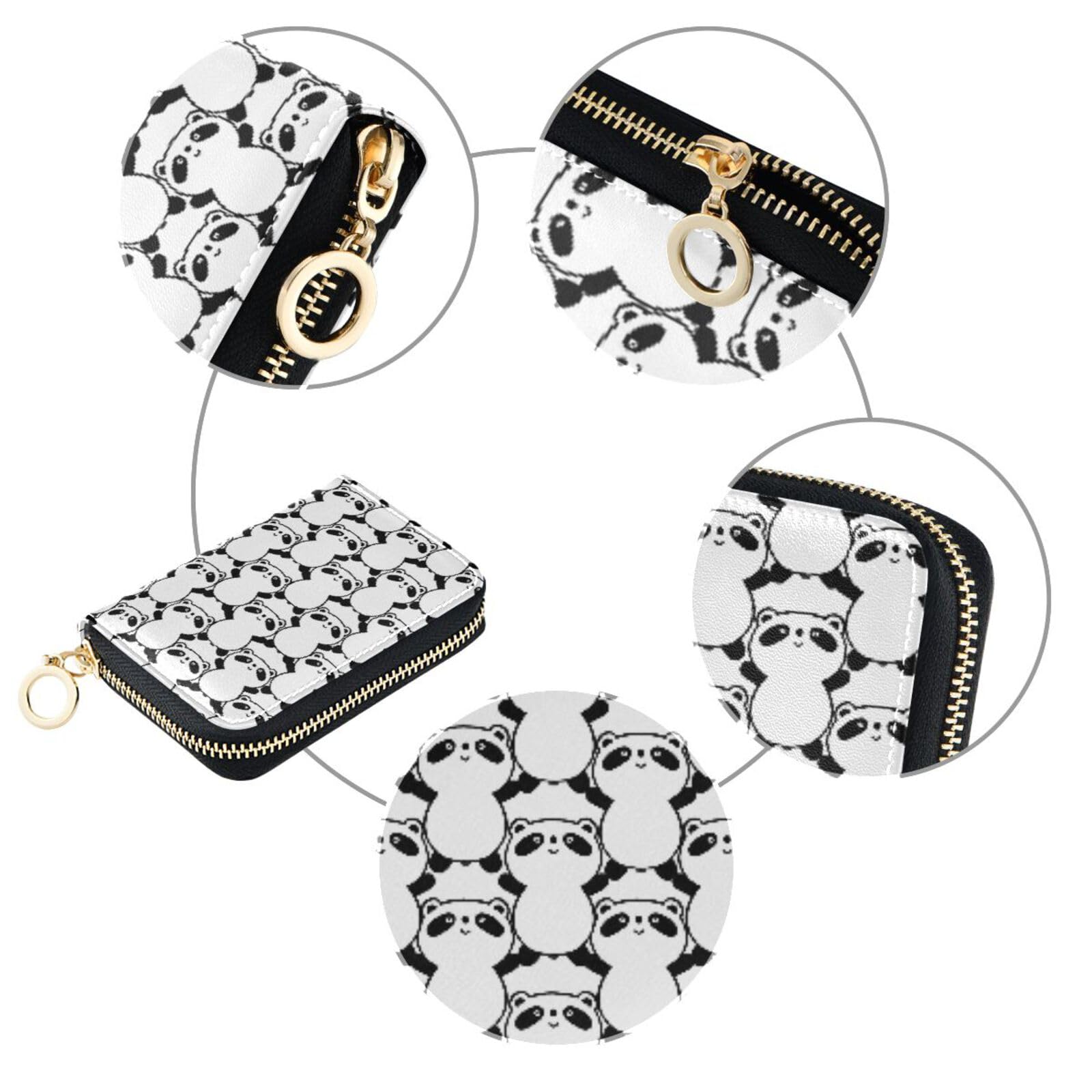 Sletend Cartoon Panda RFID Credit Card Holder Leather With Zipper Card Case Wallet for Women Girls