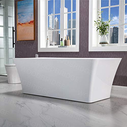 WOODBRIDGE 67" Acrylic Freestanding Bathtub Contemporary Soaking White Tub with Chrome Overflow and Drain,BTS1609 -C-Drain &O