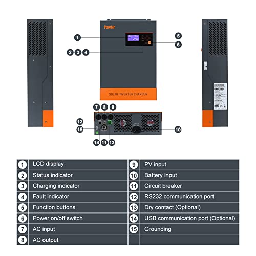 PowMr 5500W Hybrid Inverter 48V DC to 220-230V AC, Off-Grid Pure Sine Wave Inverter with 80A Charge Controller, for 48V Lead-Acid, Lithium Battery and Without Battery
