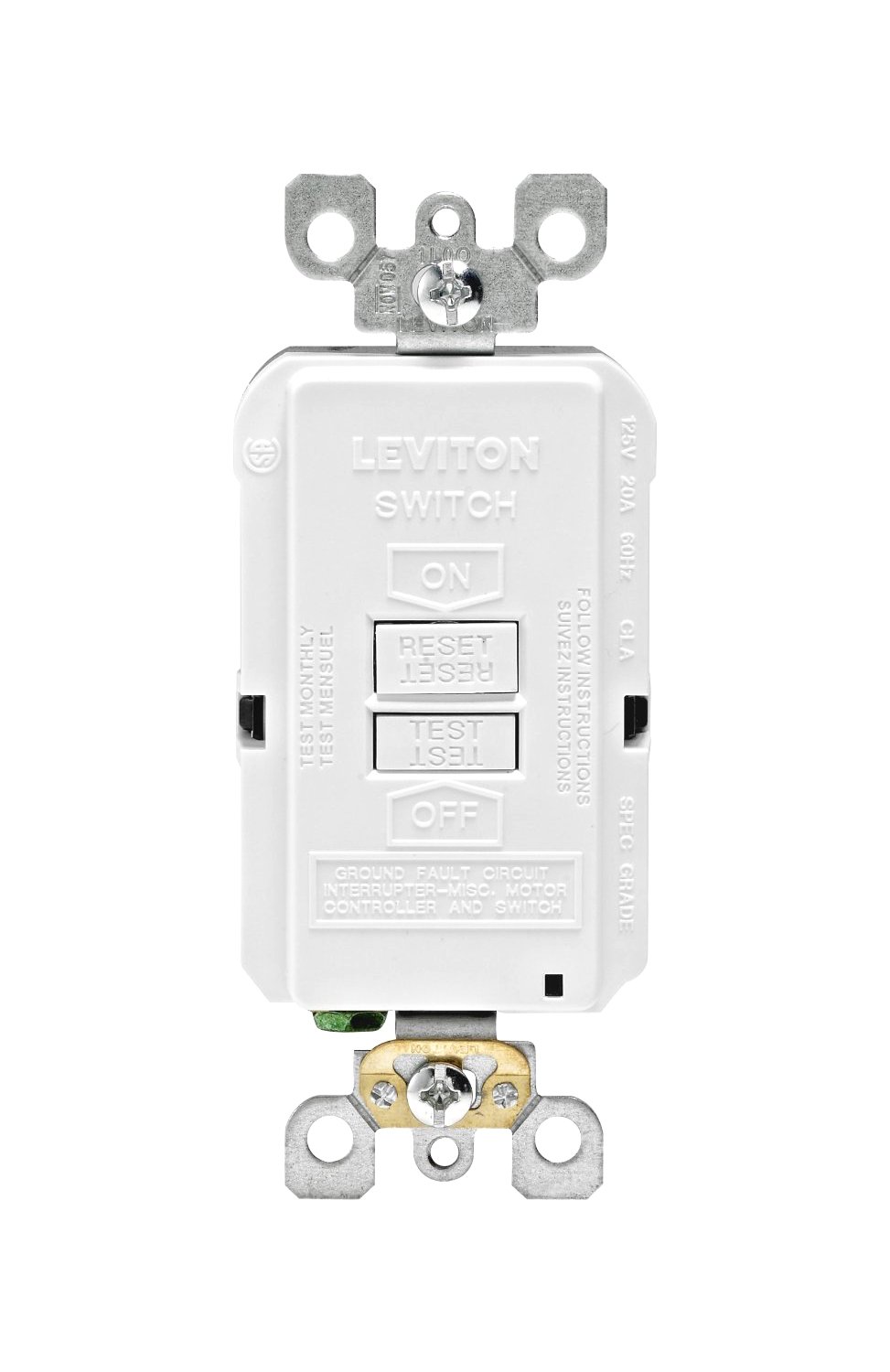 Leviton Blank Face GFCI, 20 Amp, Self Test, LED Indicator Light, Provides GFCI Protection where an Outlet is not Needed, GFRBF-W, White