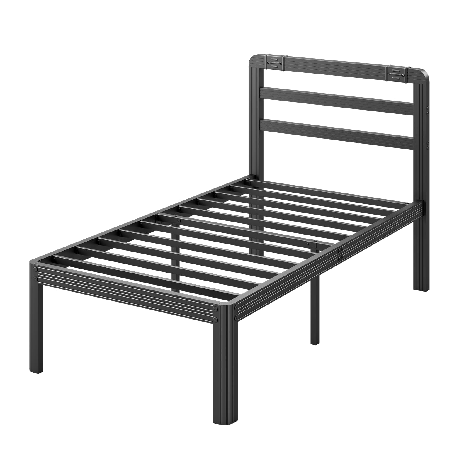 Woozuro Twin Xl Bed Frames with Headboard,18 Inch High Twin Xl Bedframe with Round Corner Leg, Sturdy Noise-Free Metal Frame No Box Spring Needed, 2500 Lbs Weight Heavy Duty Slats Support for Mattress