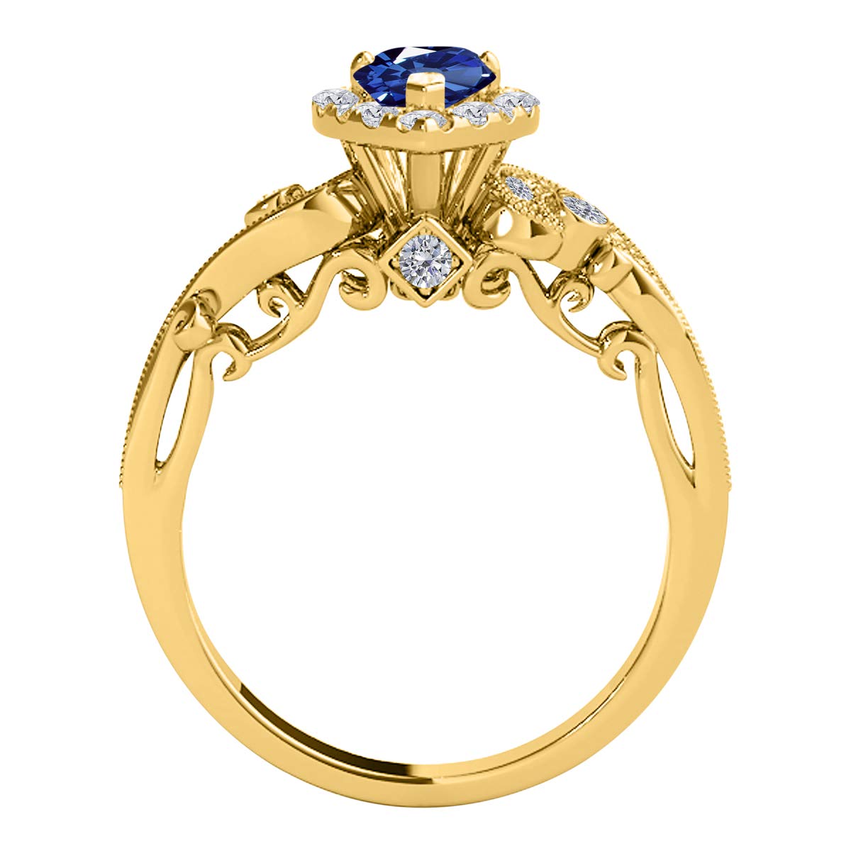 MauliJewels 3/4 Carat Marquise Shape Sapphire & Natural White Diamond Gemstone Ring Prong-Setting 14K Solid Yellow Gold
