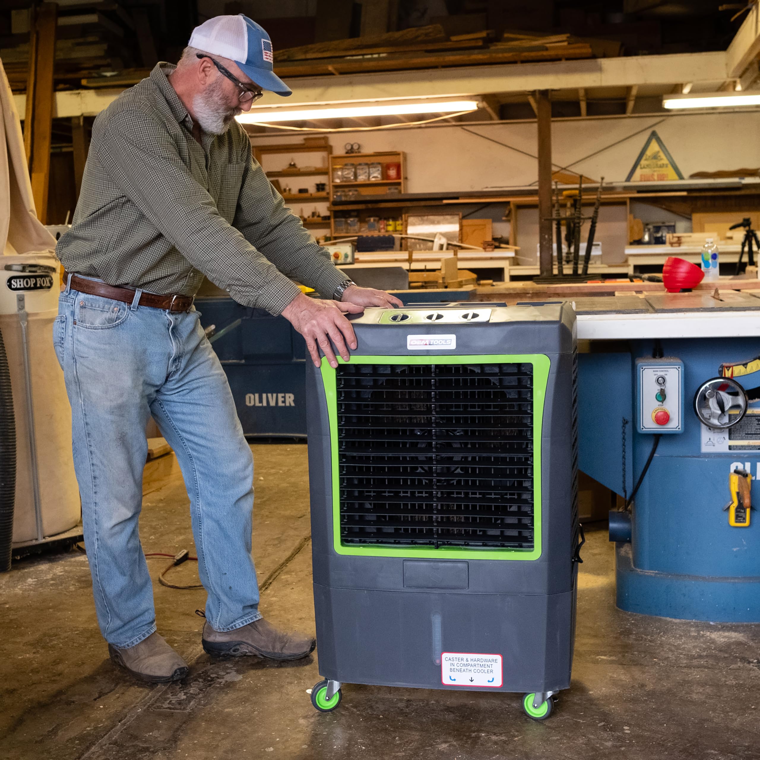 OEMTOOLS 23968 3-Speed Evaporative Cooler, Green and Gray, Cools Up to 950 Square Feet, 3100 CFM, Portable Cooler Fan